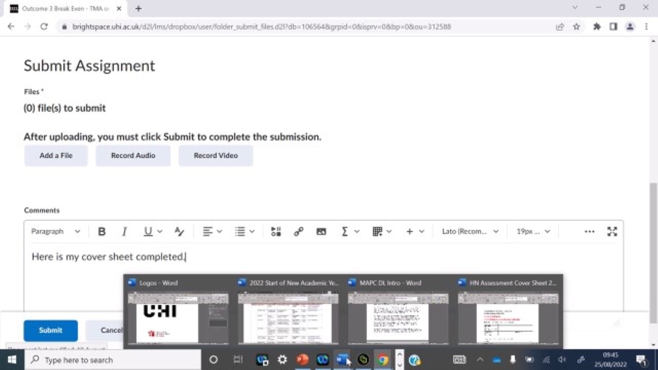 - Brightspace Assessment Submission tutorial